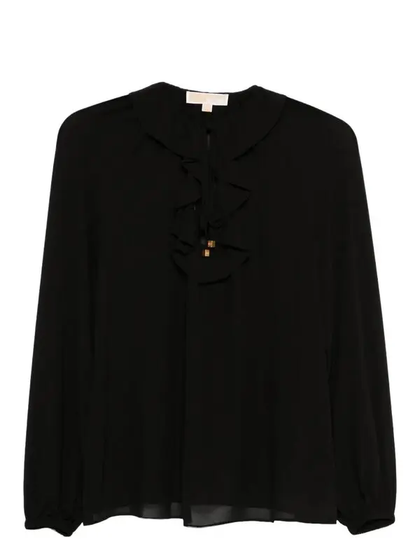 Michael Kors Ruffled Neck Long Sleeved Blouse - Black