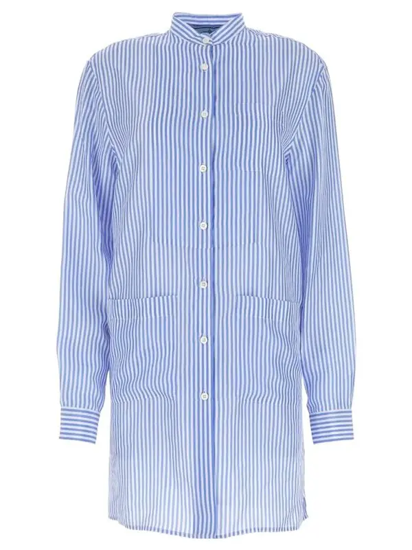 Prada Striped Long Sleeve Shirt Dress - Light Blue