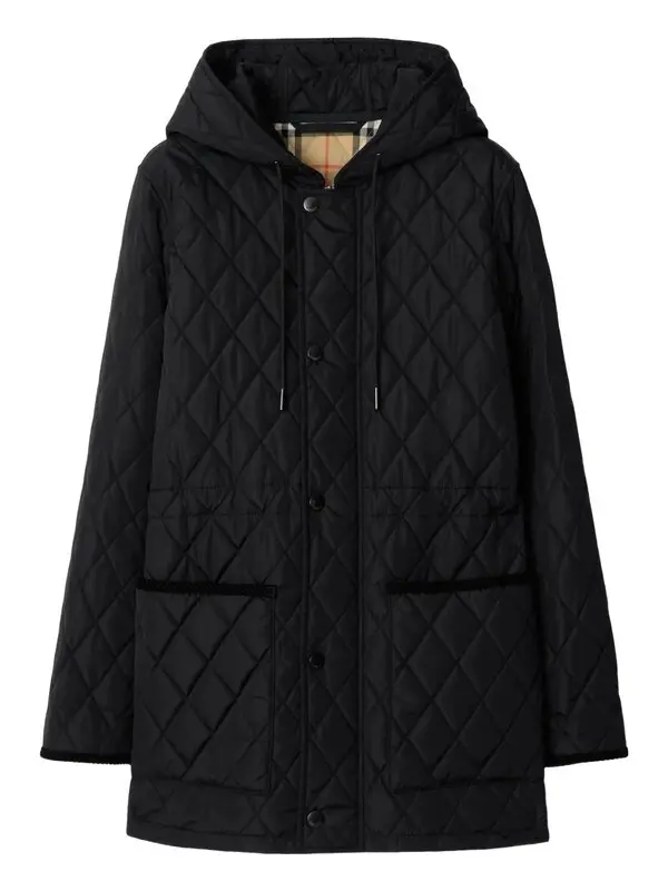 Burberry Quilted Checkered Detail Coat - Black
