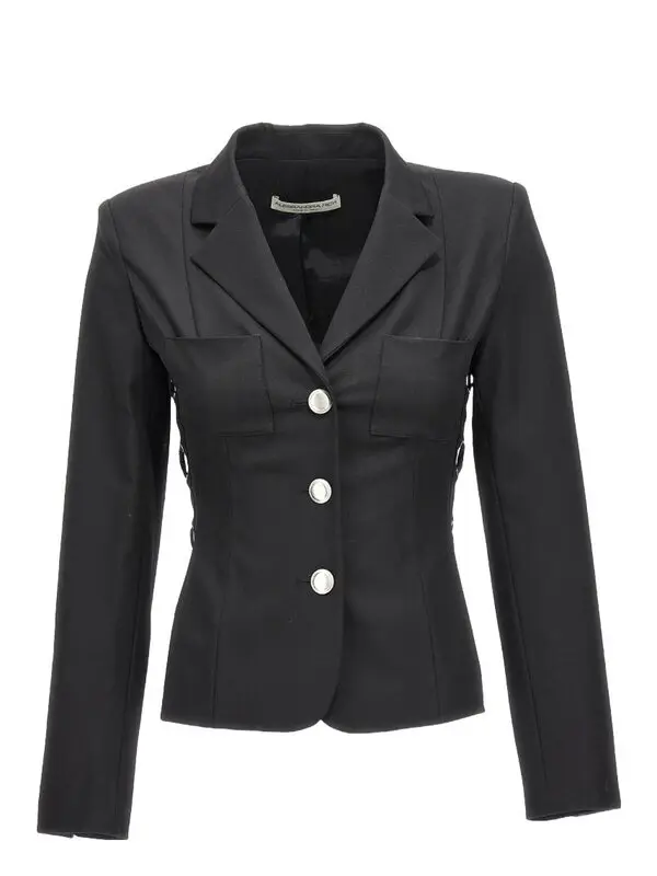 Alessandra Rich Single-breasted Lace-up Blazer - Black