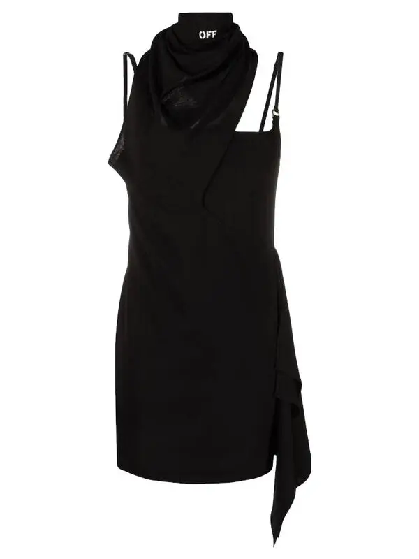 Off-White Logo Detail Draped Mini Dress - Black