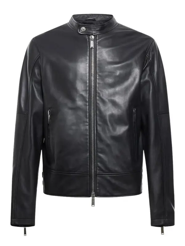 Dsquared2 Logo Leather Biker Jacket - Black