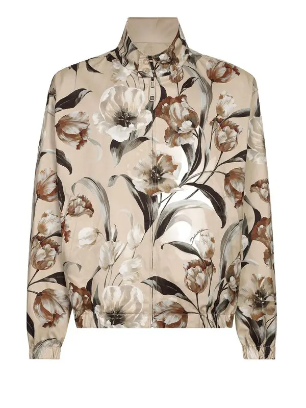 Dolce & Gabbana Reversible Floral Print High-neck Jacket - Beige
