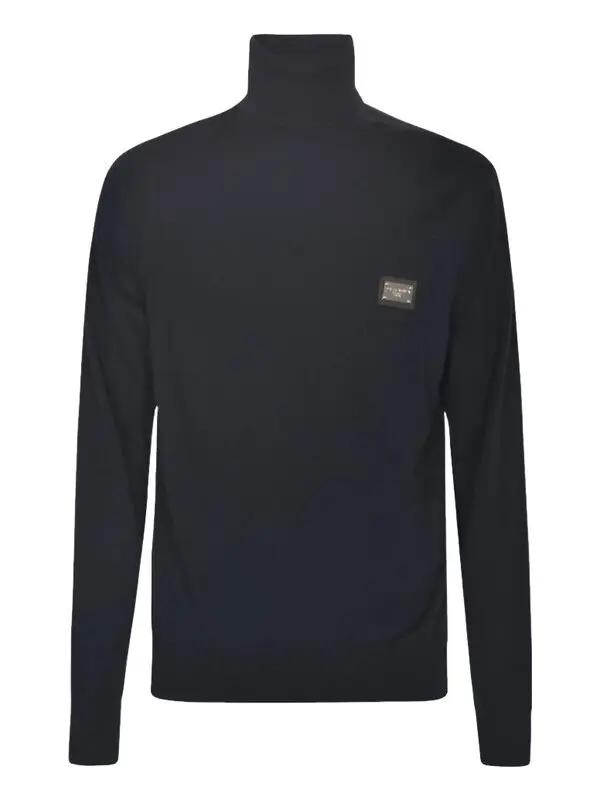 Dolce & Gabbana Logo Engraved Roll-neck Sweater - Blue