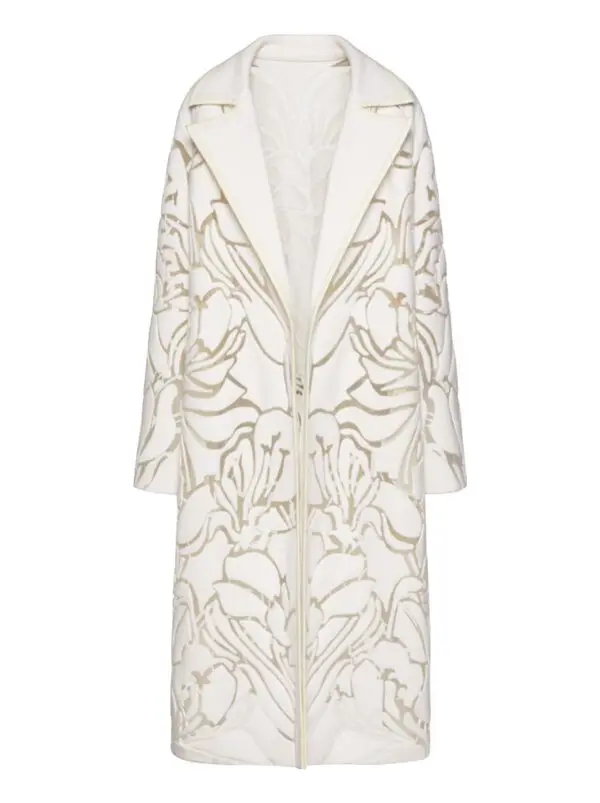 Valentino Garavani Floral Hollow Wool Coat - Ivory White