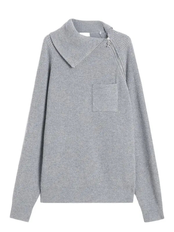 Sportmax Salpa Loose Fit Knitted Jumper With Zipper Detail - Medium Gray