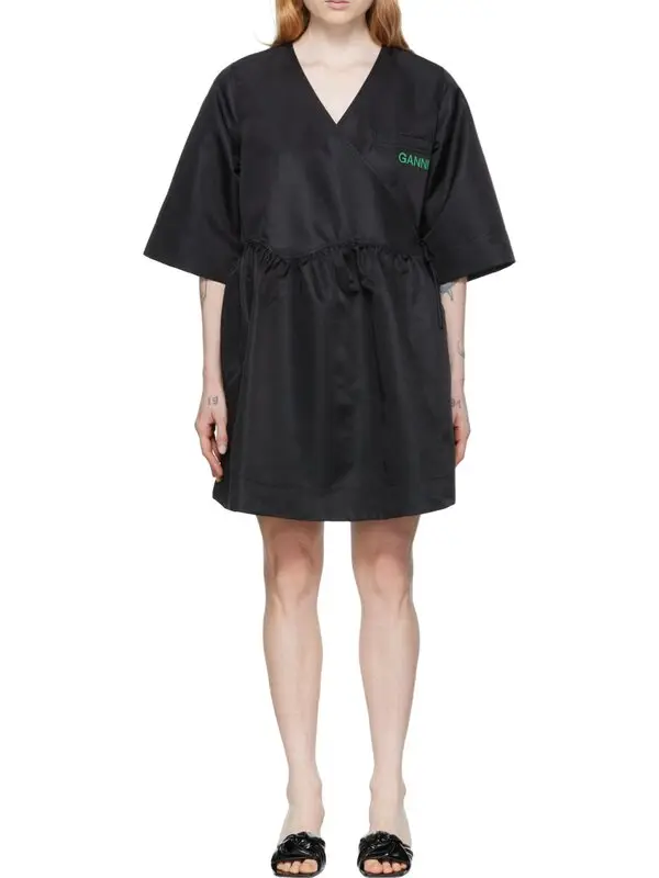 GANNI Y-neck Dress With Logo Detail - Black