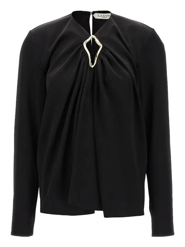 LANVIN Draped Eyelet Detail Blouse - Black