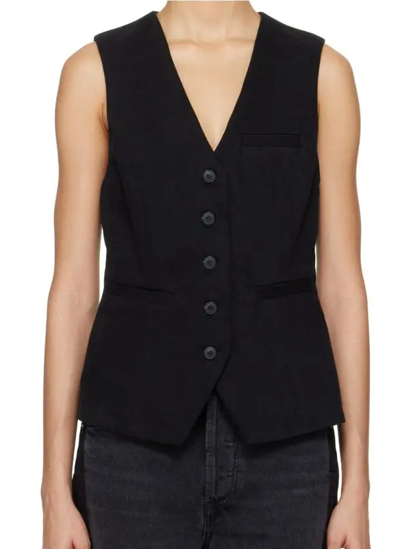 Citizens Of Humanity V-neck Sleeveless Vest With Welt Pockets - Black