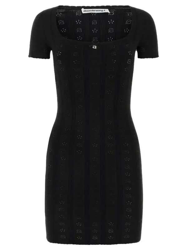 Alexander Wang Short-sleeve Pointelle Knit Dress - Black