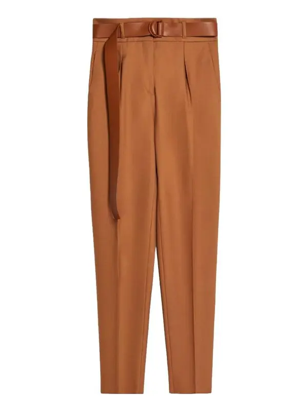 Max Mara Tailored Wool Twill Carrot Trousers With Leather Belt - No
