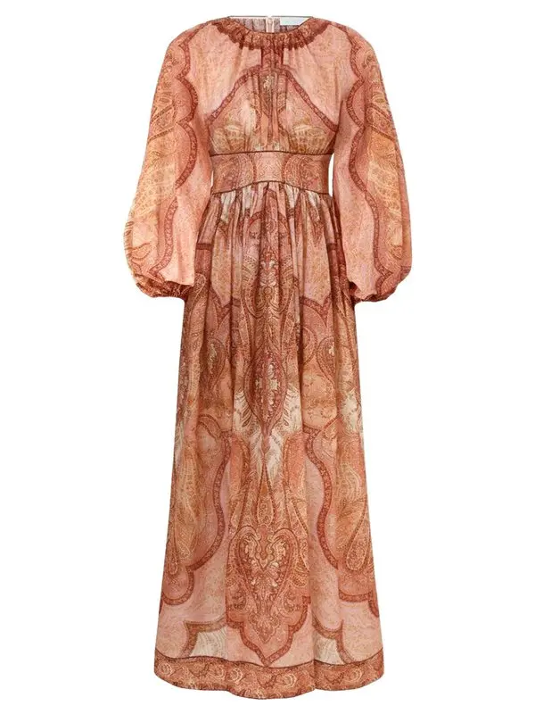 Zimmermann Wanderlust Long Sleeve Midi Dress - Tapestry Burgundy Multi