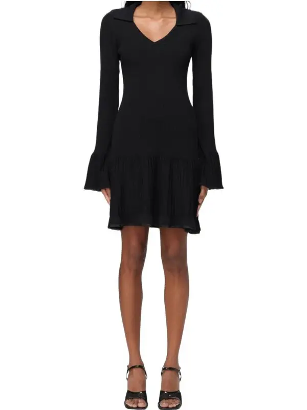 Liu Jo V-neck Ribbed Knit Flared Mini Dress - Black