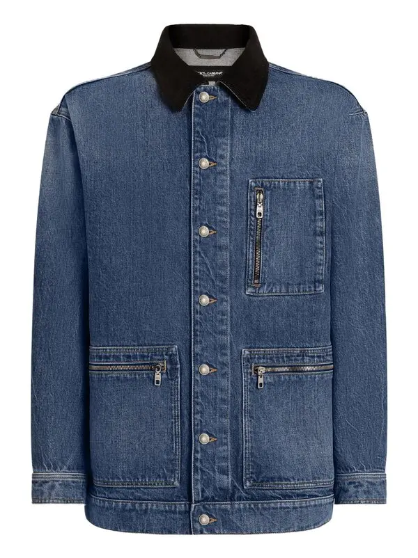 Dolce & Gabbana Logo Plaque Denim Jacket - Blue