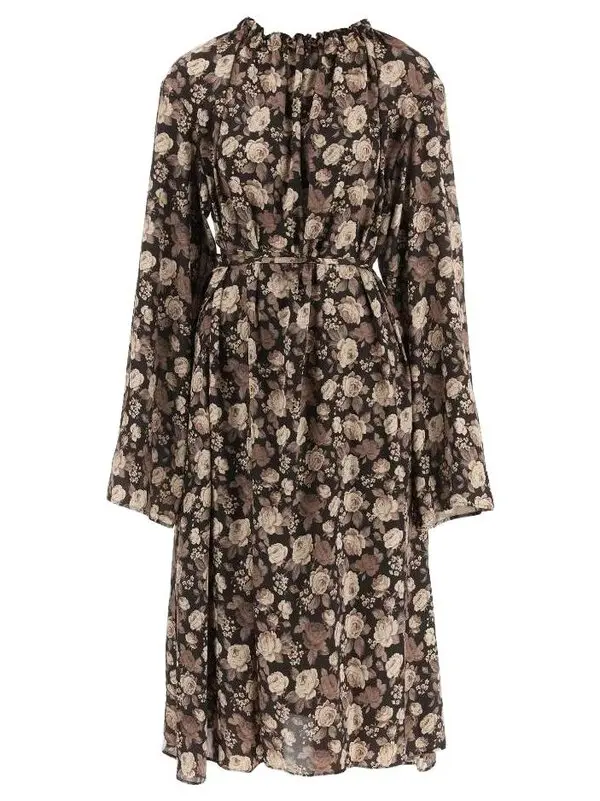Balenciaga Printed Long Sleeve Midi Dress - Brown