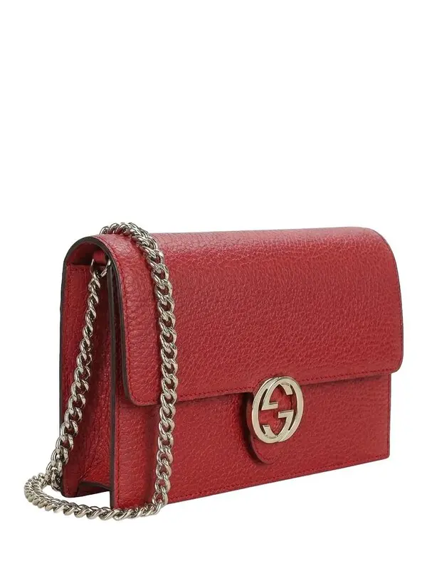 Gucci Small Shoulder Bag With Gg Metal Buckle And Chain Strap - Red