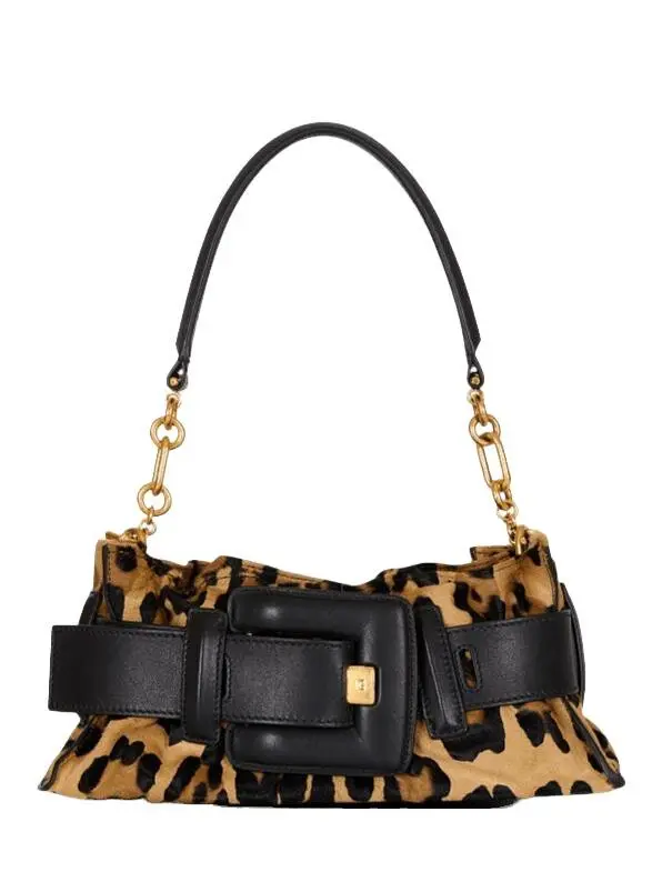 Balmain Anthem" Mini Leopard Print Ponyskin-style Bag - Brown
