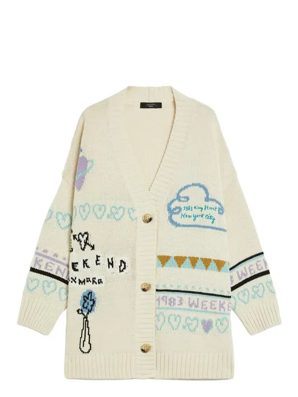 Max Mara Acacia Oversized Jacquard Knit Cardigan - White