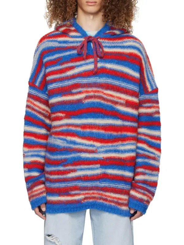 ERL Striped Ribbed Knit Drawstring Hoodie - Multicolor