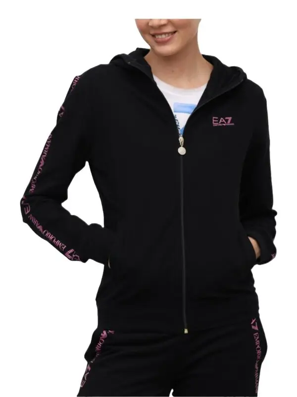 EA7 Zip-up Hooded Sweater With Logo Detailing - Black