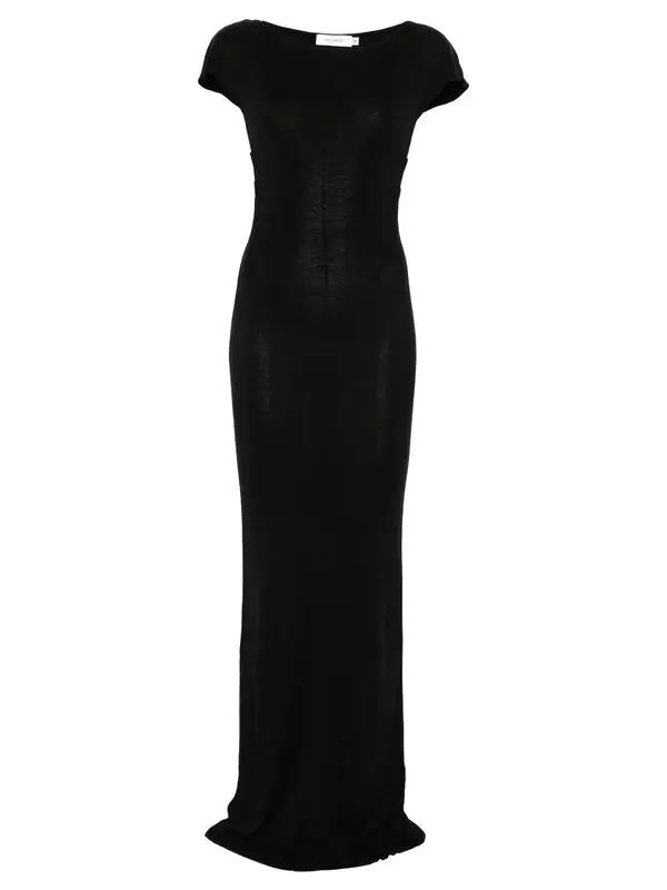 AYA MUSE Fine-ribbed Maxi Dress With Short Sleeves And Off-the-shoulder Neckline - Black