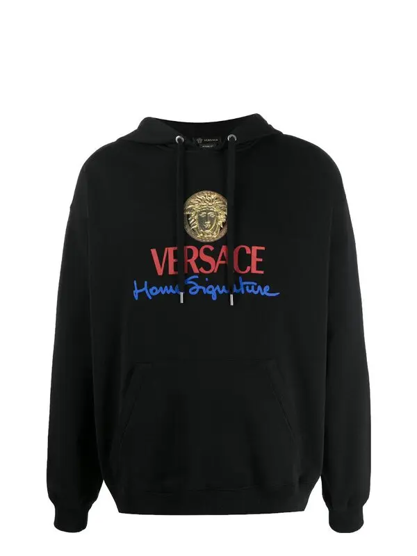 Versace Logo Print Hooded Sweatshirt - Black