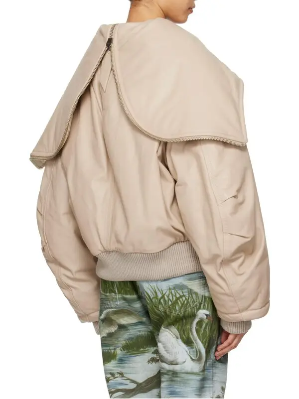 Attico Padded Leather Bomber Jacket - Ivory