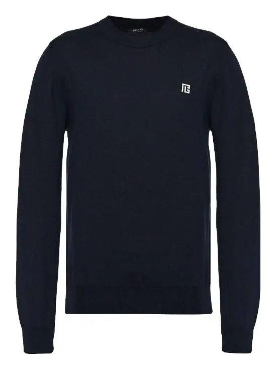 Balmain Logo Intarsia Crewneck Jumper - Black