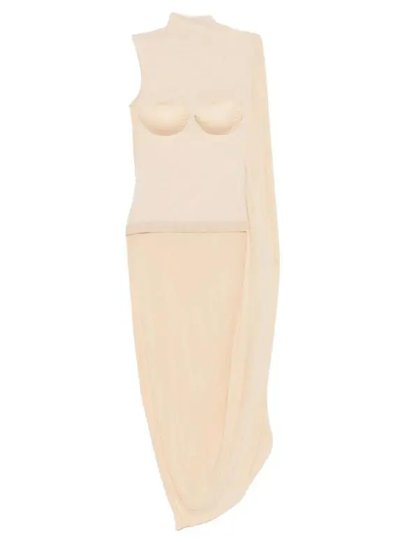 JEAN PAUL GAULTIER High Neck Sleeveless Draped Dress - Nude