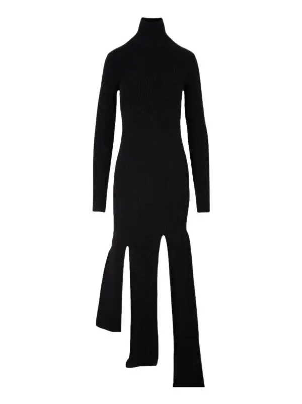 Bottega Veneta Asymmetrical Ribbed Knit Dress - Black