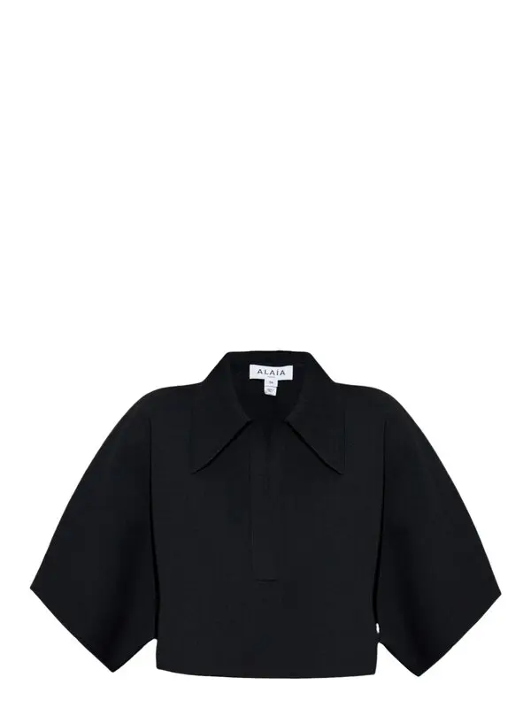 Alaïa Cropped Short Sleeve Polo Top - Black