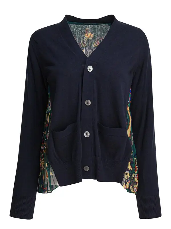 Sacai Paneled Knitted Cardigan - Blue