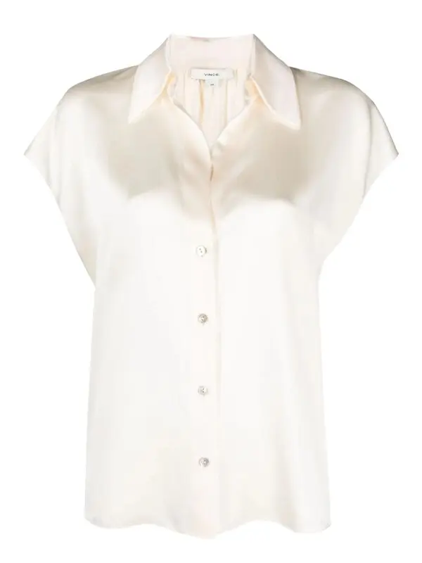 Vince Short-sleeved Satin Shirt - White