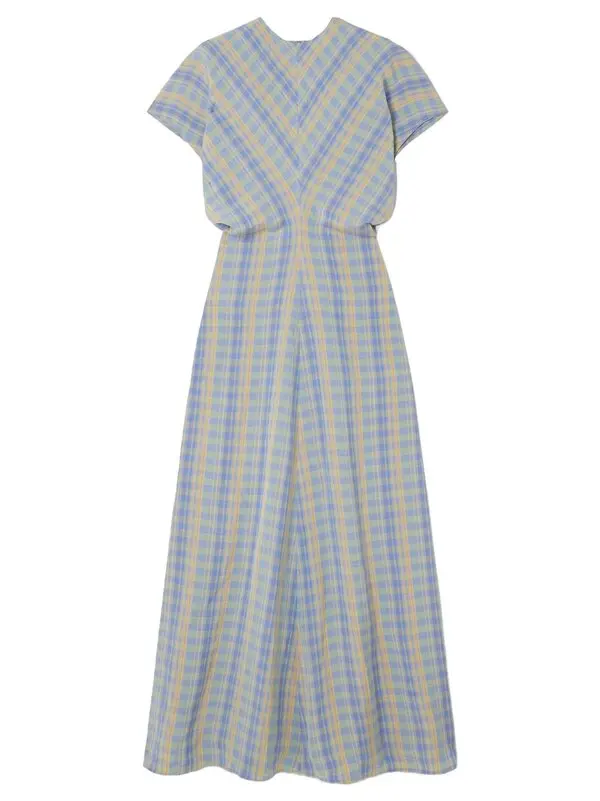 TOTEME Plaid Pleated Midi Dress - Gray