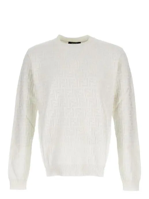 Fendi Ff Monogram Crewneck Knitted Jumper - White