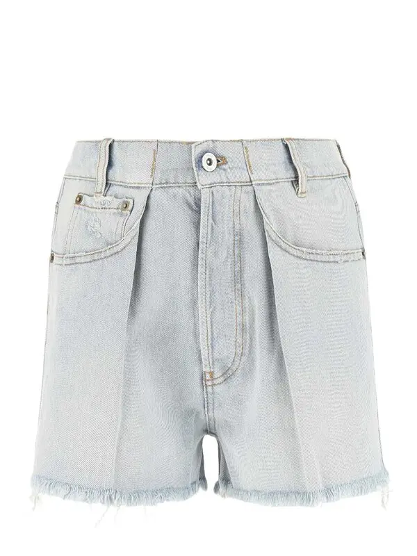 Miu Miu Denim Shorts With Raw Edge Hem - Light Blue