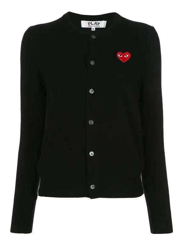 Play Comme Des Garcon Heart-patch Knit Cardigan - Black