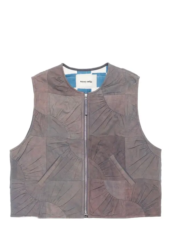 STORY MFG. Zippered Vest With Pleated Design - Gray