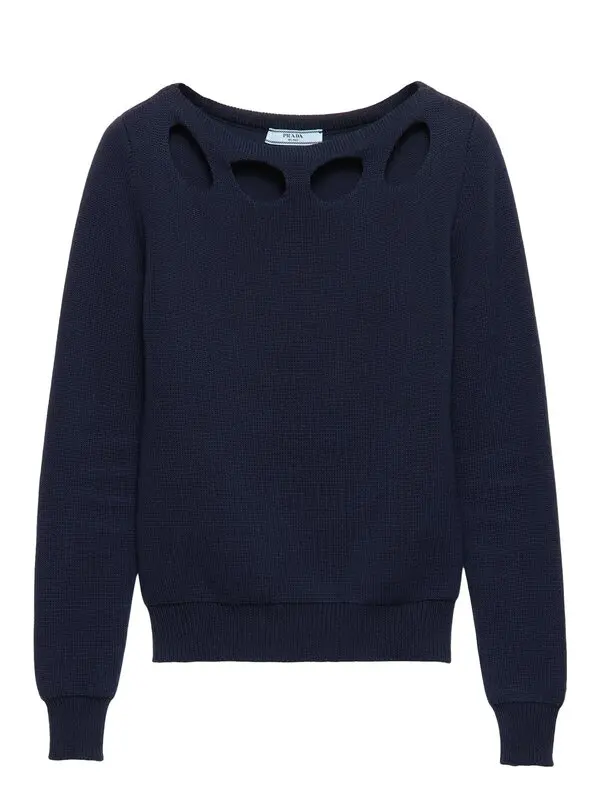 Prada Boat Neck Long Sleeve Jumper - Navy