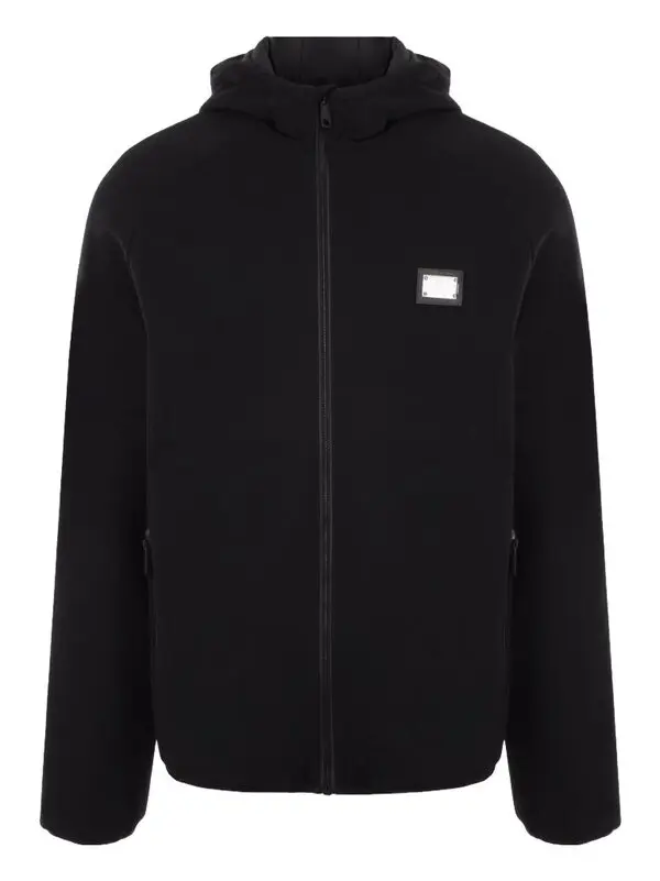 Dolce & Gabbana Logo Plaque Zip-up Hooded Jacket - Black