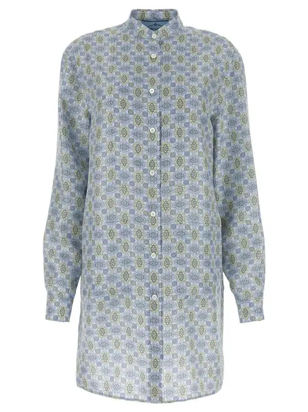 Prada Long Sleeve Allover Printed Shirt Dress - Gray