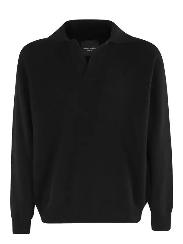 ROBERTO COLLINA V-neck Polo Knitwear - Black