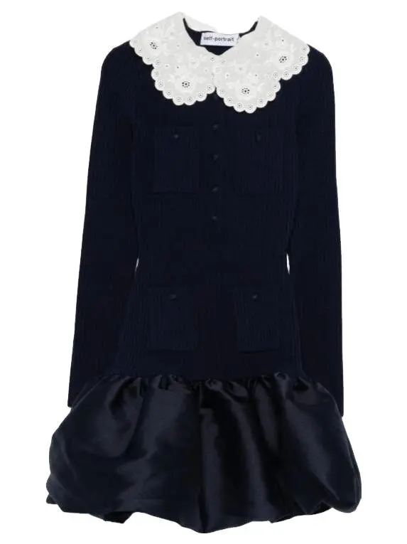 SELF-PORTRAIT Knitted Taffeta Mini Dress - Black