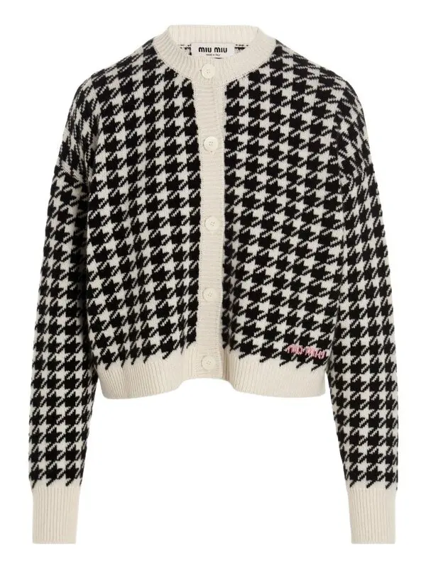 Miu Miu Houndstooth Knit Cashmere Cardigan - No
