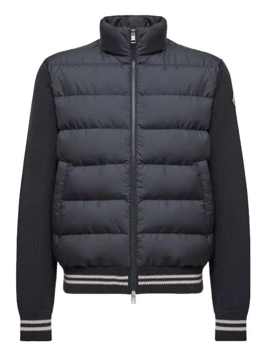Moncler Panelled Zip Jacket With Stand Collar - Navy Blue