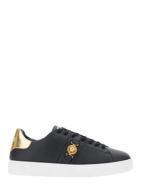 Versace Round Toe Lace-up Sneakers - Black