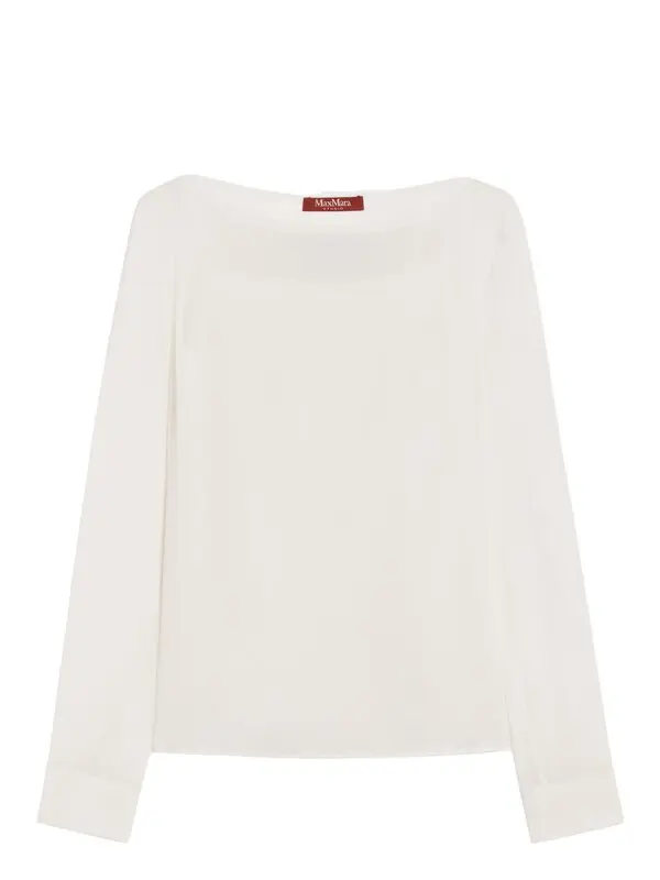 Max Mara Long Sleeve Boat Neck Silk Georgette Blouse - Ivory