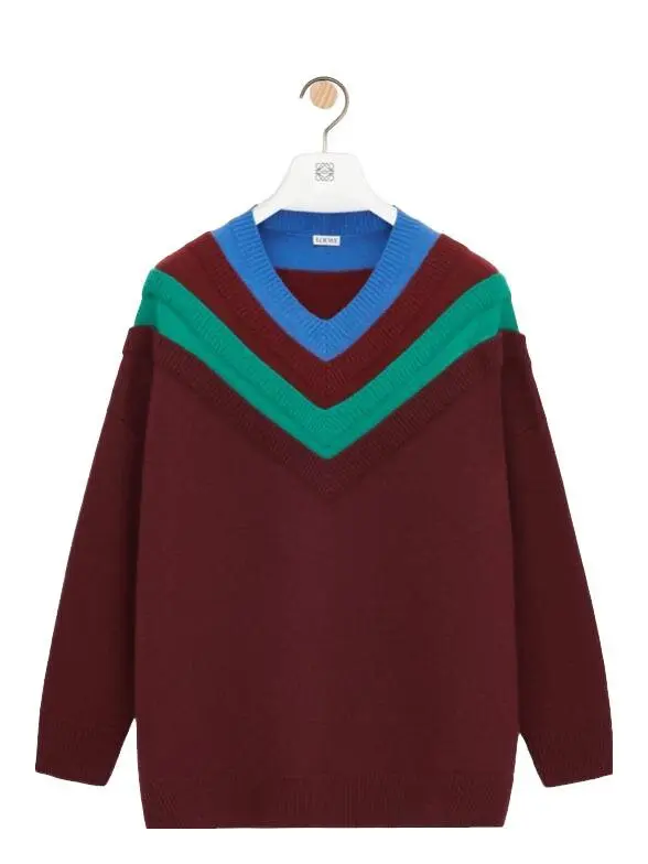 Loewe Layered Effect V-neck Jumper - Green/red/multicolor