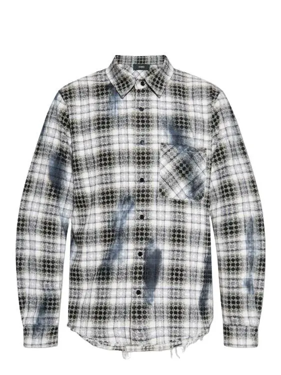 Amiri Frayed Checked Shirt - Gray