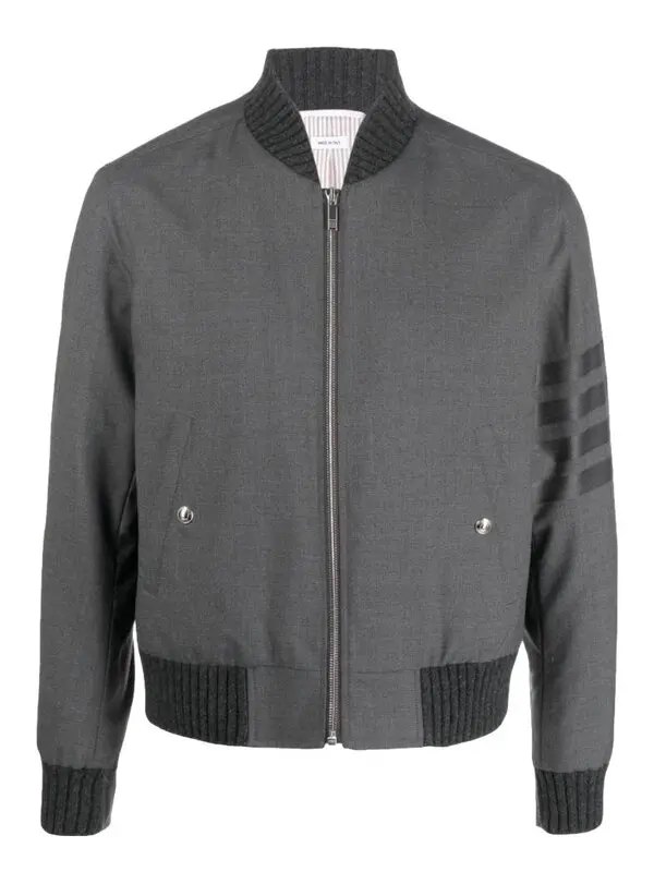 Thom Browne 4-bar Zipped Bomber Jacket - Dark Gray